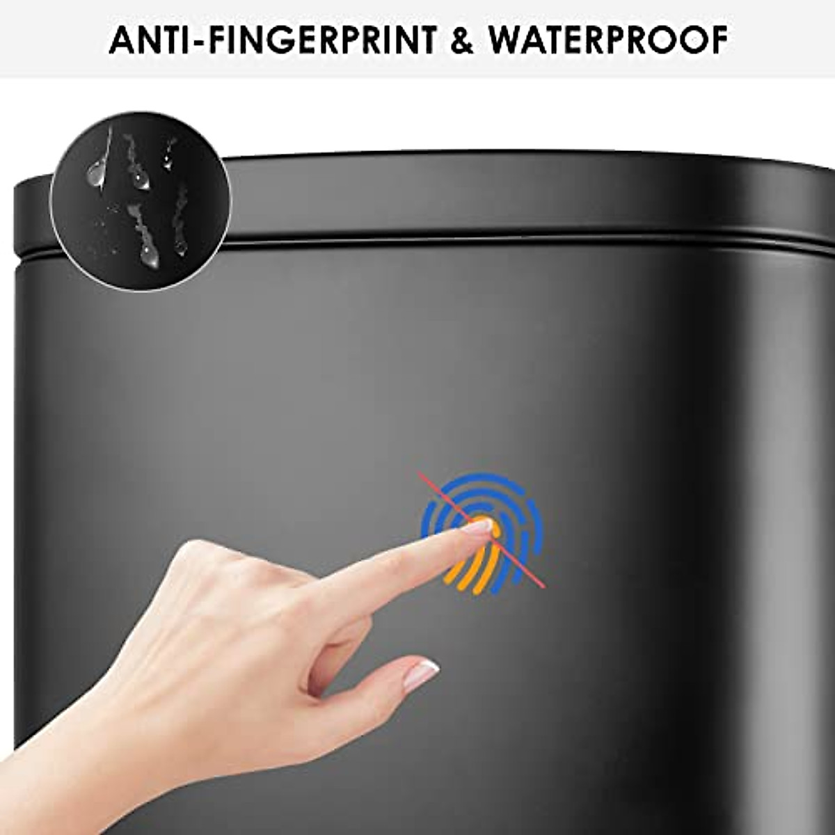 Arlopu 8 Gallon Step Trash Can, Stainless Steel Garbage Bin, Soft-Close Rubbish Bin with Removable Plastic Inner Bucket, Fingerprint-Proof, Lid Dustbin, Suit for Kitchen Home Office (30L, Black)