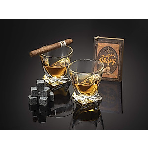 ROCKSLY Whiskey Stones Gift Set for Men in Whiskey Half Barrel Gift Box | 8 Whiskey Rocks, 2 Whiskey Glasses in a Whiskey Box Gift Set | Granite Bourbon Stones | Whiskey Kit for Men: Dad, Boyfriend