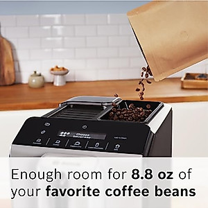 Bosch TIU20307 300 Series Fully Automatic Espresso Machine with Milk Express (in-cup frother), LCD + Touch Control Panel, OneTouch Milk-based Beverages and 5 Beverage Options, in Silver