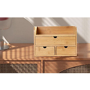 LifeSpace. Bamboo Makeup Organizer, Wooden Bathroom Counter Organizer, Vanity Wood Makeup Organizer with Drawers, Bedside Table Organizer Womens for Skin Care Cosmetics. No Assembly Required.