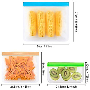 Reusable Food Storage Bags, ZIKO PEVA Reusable Freezer Bags Food Grade Material snack bags sandwich bags Easy Seal Leakproof Reusable Ziplock bags for Marinate Food Fruits Meal Prep Travel Item