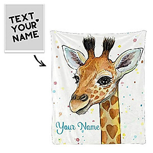 Custom Blanket with Name Text,Personalized Watercolor Giraffe Super Soft Fleece Throw Blanket for Couch Sofa Bed (50 X 60 inches)