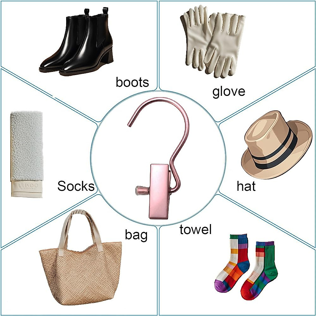 Koobay Laundry Hook Boot Clips Hanger Clothes Hanging Clips, Rose Gold Multi-Functional Socks Towel Clip Clothespins,Lightweight Home Travel Hangers for Closet Hanger Organizer Matte Process (20 Pack)