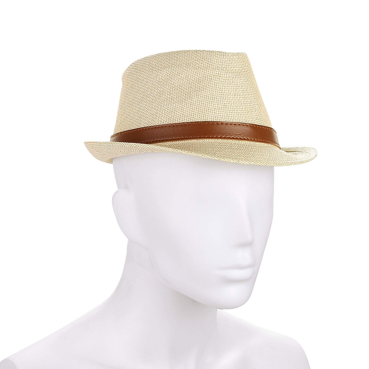 FALETO Straw Fedora Hat Classic Panama Trilby Hats Short Brim Sun Hat for Men Women Beige