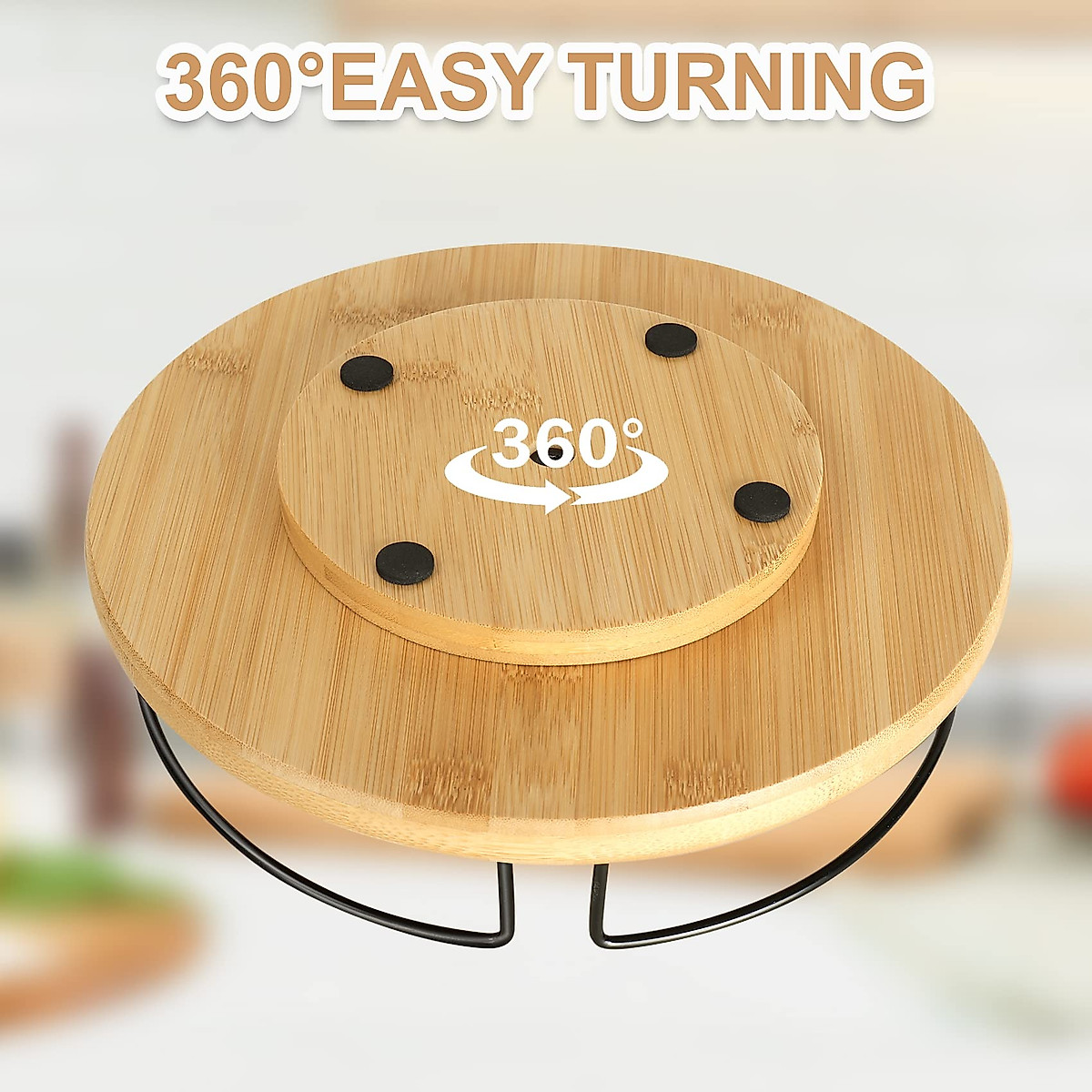 simesove Lazy Susan Turntable 10inch Bamboo Spinning Spice Rack Holder Kitchen Cabinet Counter Top Organizer 360 Degree Turntable Turning Table (Bamboo, 10" (1 Tier))