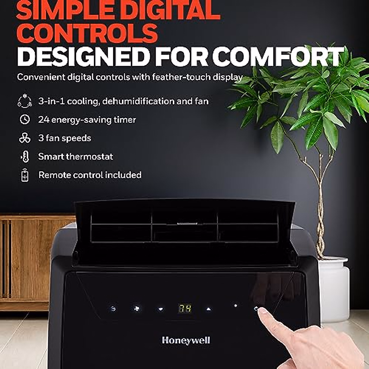 Honeywell Classic Portable Air Conditioner with Dehumidifier & Fan, Cools Rooms Up to 500 Sq. Ft., Black