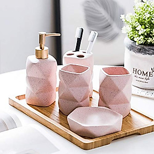 Soap Dispenser Hand Soap Dispenser 6 Piece Stunning Bathroom Accessories Set Geometric Design Ceramics Tumbler Dispenser Soap Dish Cups Toothbrush Holder and Tray Manual Soap Dispenser Soap Dispenser