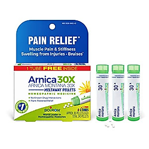 Boiron Arnica Montana 30X Homeopathic Medicine for Relief from Muscle Pain, Muscle Stiffness, Swelling from Injury, and Discoloration from Bruises - 3 Count (240 Pellets)