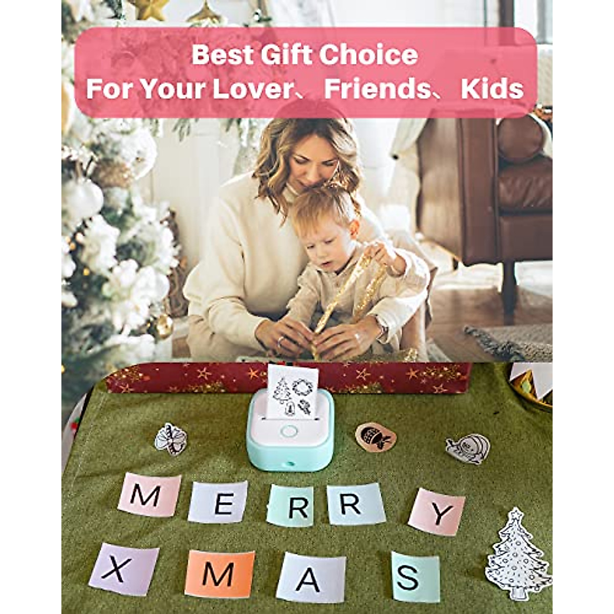 Memoqueen Pocket Sticker Printer T02 Thermal Photo Printer, Sticker Maker Machine for Photos, Diaries, Memos, Study Notes, Work Plans,Wireless Receipt Printer Compatible with iOS & Android, Green