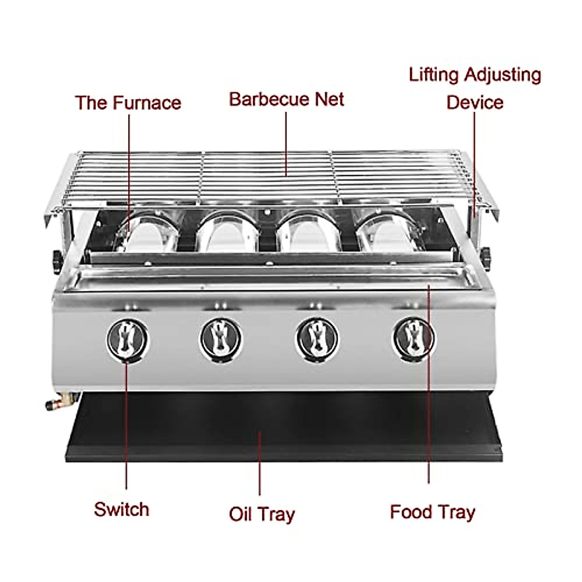 ZHIRCEKE Stainless Steel 4 Burners Gas Stove BBQ LPG Grill - Portable Tabletop Barbecue Gas Grill for Picnic Camping Festival Garden