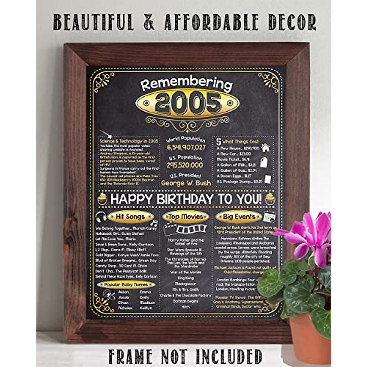 18th Birthday Party Decorations for 18th Birthday (Eighteen) - Remembering The Year 2005 - Party Supplies - Gifts for Men and Women Turning 18 - Back In 2005 Birthday Card 11x14 Unframed Print