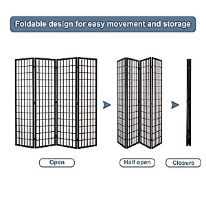 Salfanre Divider for Room Separation, 4 Panel, Japanese Room Dividers, Folding Shoji Screen, 5.6 Ft, Black