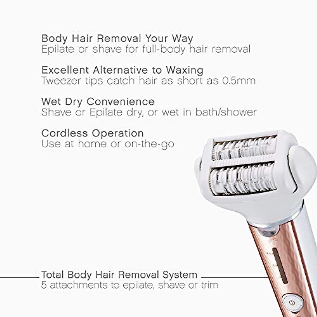 Panasonic, Cordless Shaver Epilator for Women with 5 Attachments Gentle WetDry Hair Removal for Legs Underarms Bikini Face ESEL7AP, White, 1 Count