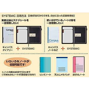 KOKUYO Systemic Cover Notebook, with One Semi-B5, B 6mm Ruled, 35 Lines, 40 Sheets, Twin Ring Edge Title Notebook, Black, Japan Import (NO-683B-D)
