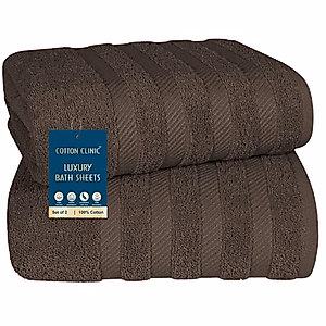 Cotton Clinic Oversized 2 Piece Bath Sheet Set, Jumbo Large 35x68 Bath Towels for Bathroom, 100% Cotton Bath Sheet for Adults, Quick Dry Absorbent Durable 2-Pack Bath Sheets Towels Chocolate Brown