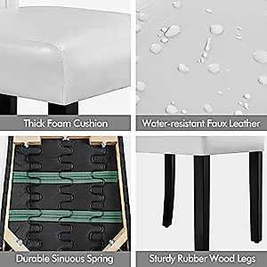 Yaheetech Dining Chairs with Leather Seat and Solid Wood Legs Button Tufted Padded Kitchen Chair Accent Side Chair for Home Kitchen and Restaurant, Set of 6, White