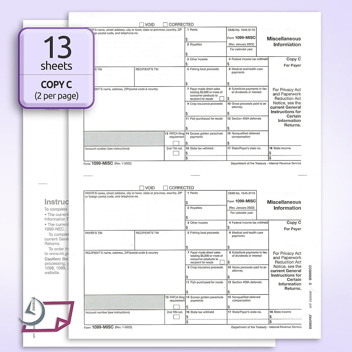 NextDayLabels 1099 MISC Forms for 2023, 4-Part Tax Forms, Vendor Kit of 25 Laser Forms and 25 Self-Seal Envelopes, Forms Designed for QuickBooks and Other Accounting Software