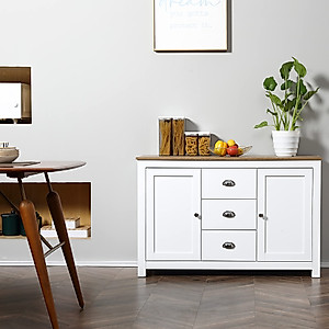 HOMCOM Kitchen Sideboard with Adjustable Shelves, Buffet Cabinet, Coffee Bar Cabinet with 3 Storage Drawers, White