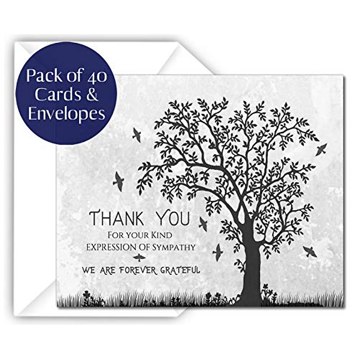Funeral thank you cards with envelopes Celebration of life Floral Tree acknowledgment memorial Sympathy Christian Thank you notes (40 Pack)