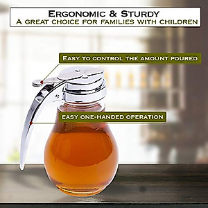 eHomeA2Z Syrup Dispenser Honey Pot Glass Jar Commercial Quality With Metal Top Update Box Gift For Mom
