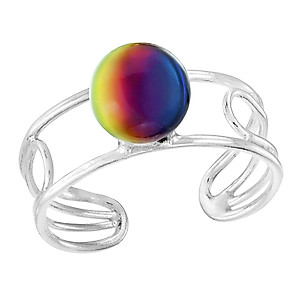 AeraVida Illusion 6mm Magic Glass Ball Sterling Silver Toe or Pinky Ring | Adjustable Rainbow Inspired Accessory for Women | Colorful Anniversary Jewelry Gift