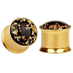KUBOOZ(1 Pair Simple Golden Gold-foil Ear Plugs Tunnels Gauges Stretcher Piercings 0g