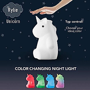 Adorable Multicolor Changing Integrated LED Rechargeable Silicone Night Light for Baby and Kids Rooms (Rylie The Unicorn)