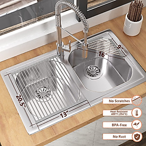 TPMXEMR Roll Up Dish Drying Rack, Over The Sink Dish Drying Rack Heat-Resistant Anti-Slip, 20.5" L x 13.1" W Heavy Duty Silicone Wrapped Steel Rods Dish Drying Rack for Kitchen Counter