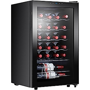 STAIGIS Wine Cooler Refrigerator Freestanding, Mini Wine Fridge 24 Bottle w/Digital Control, Countertop Mini Fridge for Red & White, Glass Door