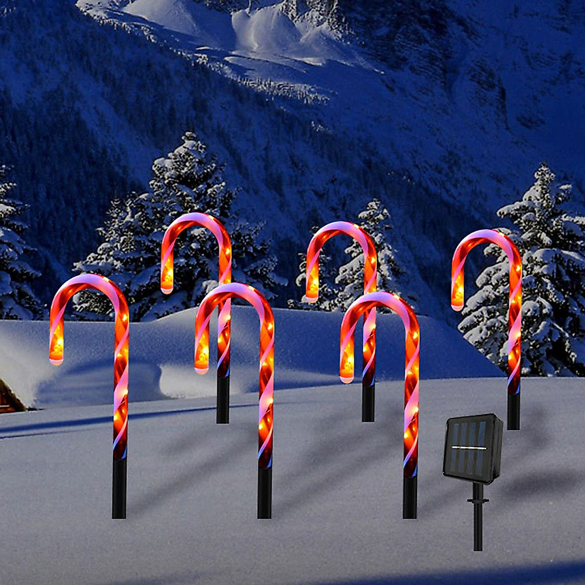 SEEROOTOYS Cane Lights 10 Piece Candy Canes Outdoor Decorations 14.5 Inch Festive Solar Crutches Lights Red LED Lights Pathway Markers Outdoor Garden Stake Lights Wedding Party Decor