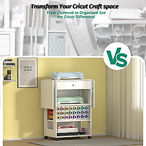 Craft Cart Compatible with Cricut Machine, Storage Rolling Cricut Cart Furniture with Foldable Sides & Drawer for Cricut Organization for Craft Room Home Office