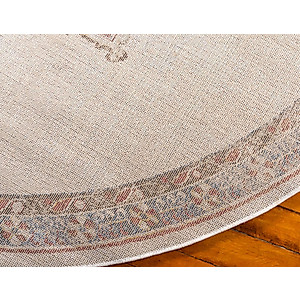 Unique Loom Utopia Collection Traditional Classic Vintage Inspired Area Rug with Warm Hues, 7' Round, Cream/Blue