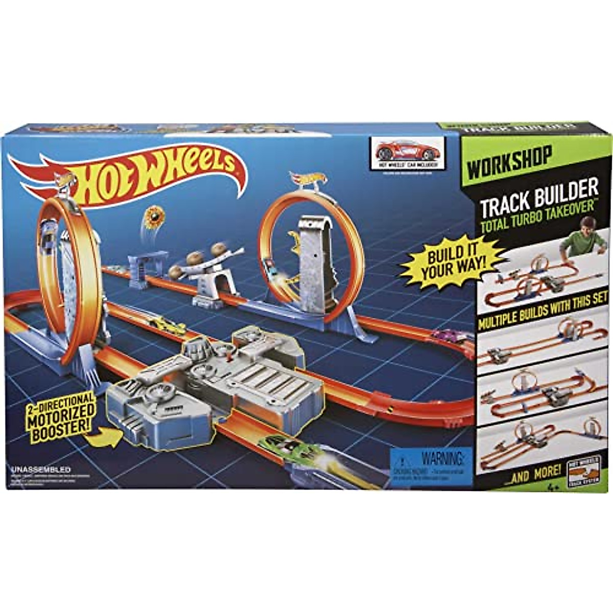 Hot Wheels Track Builder Total Turbo Takeover Track Set, Motorized Playset with Loops & Stunts, Includes 1 Hot Wheels Die-Cast Car, Toy for Kids 6 to 12 Years Old [Amazon Exclusive]