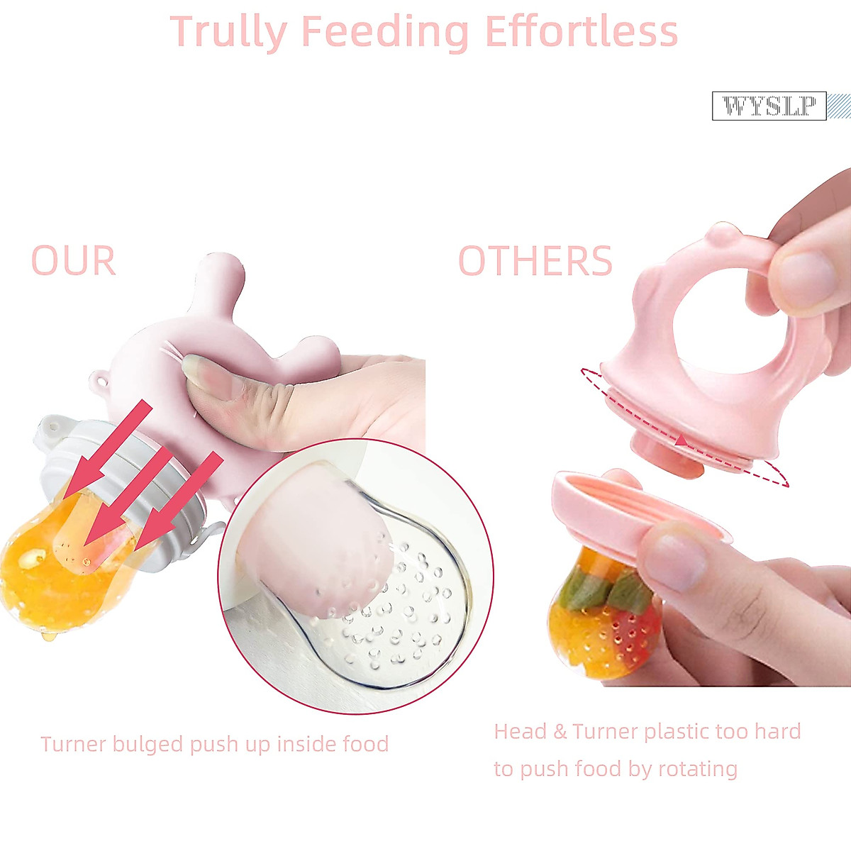 WYSLP Baby Silicone Fruit Food Mesh Feeder Pacifier-Teething Toys for Babies 0-3-4-6-12-18 Months,Self-Feeding Soft Teether Utensils,Infant Toddler Kids Girls Boys,Pink