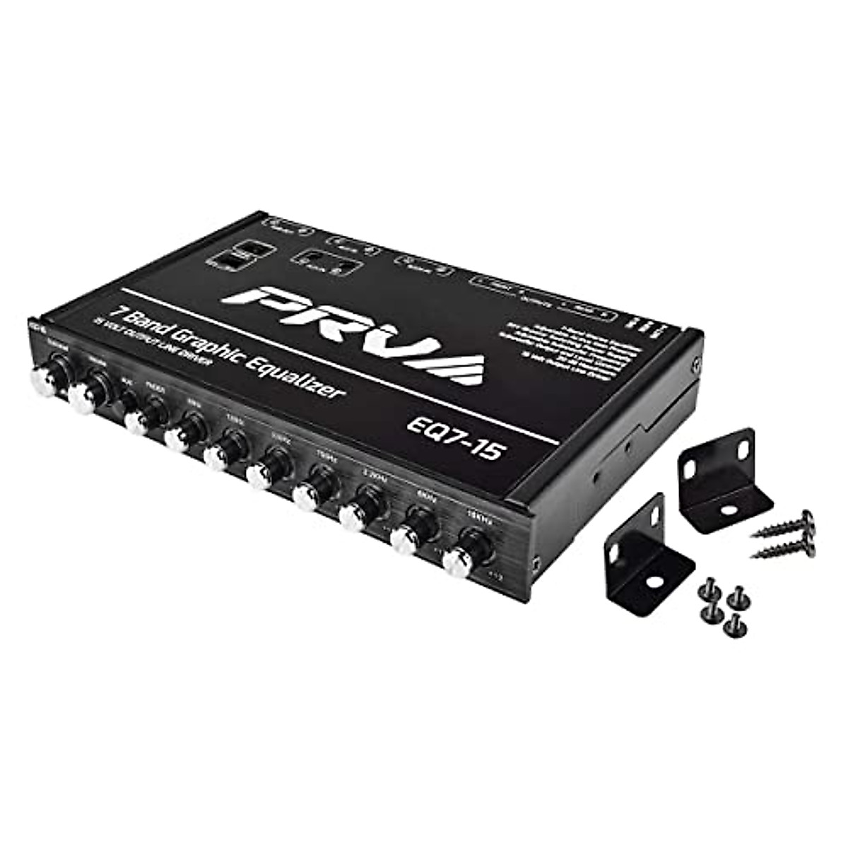 PRV AUDIO EQ7-15 7 Band Graphic Equalizer 15 Volt RCA Line-Level Output with Fader and Subwoofer Level Control for Car Audio