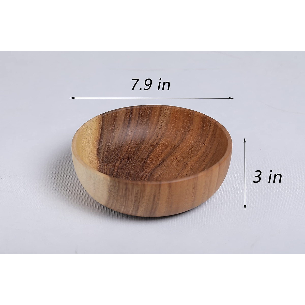Hand-Crafted From Solid Acacia Wood Salad Bowls 7.1 or 7.9 Inches Set of 2 Individual Large Wood Bowl for Fruits Salads and Decoration Fruit Bowl for Snacks