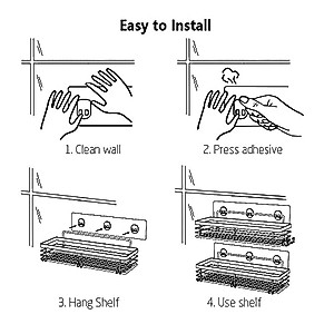 Orimade Shower Caddy with 5 Hooks Organizer for Hanging Razor and Sponge Bathroom Basket Adhesive Shower Shelf Storage Kitchen Rack Wall Mounted No Drilling Rustproof Stainless Steel - 2 Pack