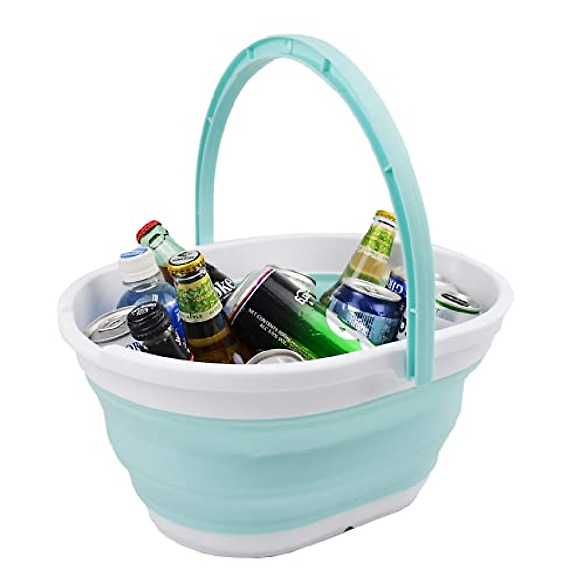 SAMMART 11L (2.9 Gallon) Collapsible Basket with Handle - Portable Outdoor Picnic Basket / Crater - Foldable Shopping Bag - Space Saving Storage Container (Lake Green + Grey)