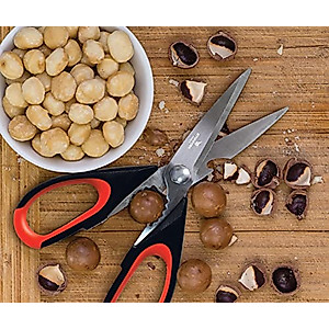 Premium Kitchen Shears by Better Kitchen Products, 8.5", All Purpose Stainless Steel Utility Scissors, Heavy Duty Scissors, Meat Scissors, Poultry Shears, Multipurpose for Culinary Prep(1PK-Black/Red)