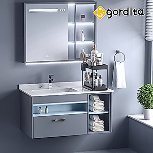 Under Sink Organizers And Storage, Under Sink Storage for Bathroom 4 Hooks And 1 Hanging Cups, The Bottom is Pull-Ou Tstorage, Suitable for Kitchen, Bathroom, Study Black