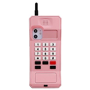 UnnFiko 3D Silicone Case Compatible with iPhone 11, Retro Classic Creative Soft Rubber Bumper Cover Cool Fun Thick Protective Stand Case (Retro Cellphone Pink, iPhone 11)