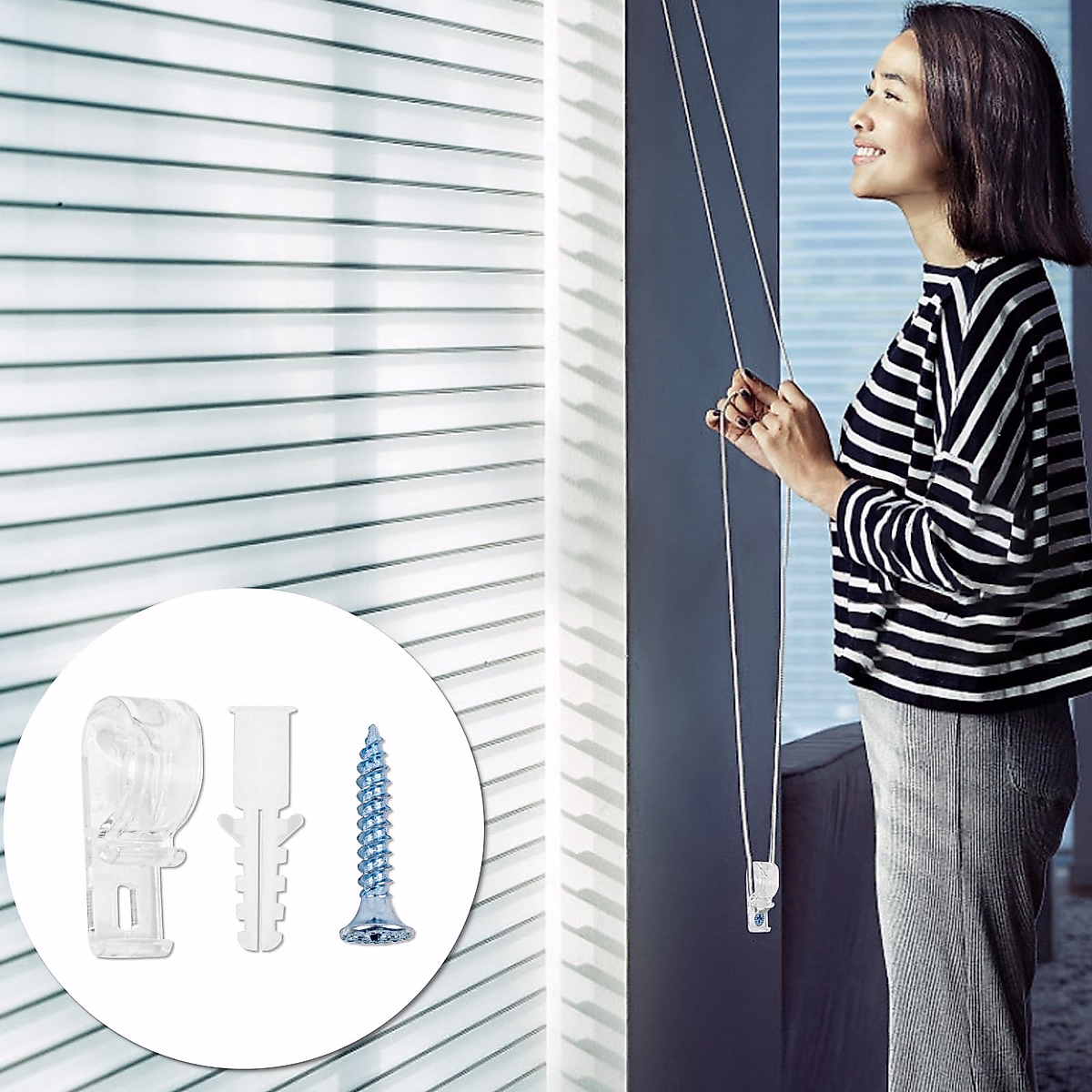 18 Sets Roller Shade Clear Safety Chain and Cord Guide Fixation Hook P Clip Blind Cord Holder Fixation Hook Fixation Hook for Bead Chain for Roller Blinds (Clear)