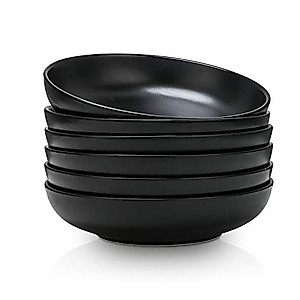 Selamica Ceramic 7.8 inch pasta bowls, 26 Ounce large serving porcelain salad soup bowls, dishwasher microwave safe, set of 6 (Black)