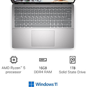 Dell Inspiron 14 Inch FHD Touchscreen Business Laptop, AMD Ryzen 5 5625U (6 Cores, Up to 4.3Ghz), 16GB RAM, 1TB SSD, Windows 11 Pro, Backlit Keyboard, Fingerprint Reader, Silver