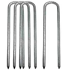 Ground Stakes Steel Rebar Stakes Tents Nails Heavy Duty Garden Stake Ground Anchor Pegs U Shaped Metal Fences Stake for Trampolines Camping Canopies Sheds Swing Sets, 12inch 4 Pack