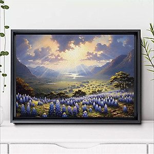 Enchanting Texas, Native Texas Hill Country Bluebonnet Landscape - Fine Art Print Mounted in a White Mat Board