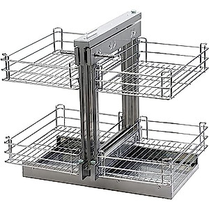 YEKIM Corner Pull Basket, Multifunctional Kitchen Cabinet Blind Corner Pull-Out Organizer, Household Rotating Storage Bottle Rack with Soft Close, Kitchen Storage Basket,A