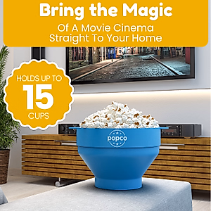 The Original Popco Silicone Microwave Popcorn Popper with Handles, Silicone Popcorn Maker, Collapsible Popcorn Bowls, Dishwasher Safe - 15 Colors Available (AQUA)
