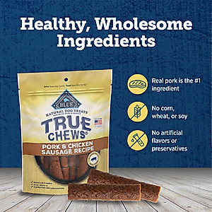 Blue Buffalo True Chews Dog Treats, Made in the USA with Natural Ingredients, Pork and Chicken Sausage Recipe, 14-oz Bag