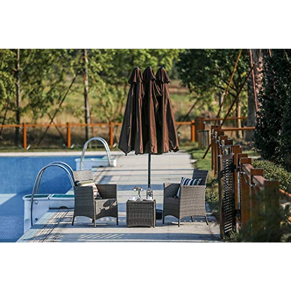 PatioFestival 15x9 ft Patio Umbrella Double-Sided Outdoor Umbrella Aluminum Garden Large Umbrella with Crank for Market,Camping,Swimming Pool(Large, Brown)